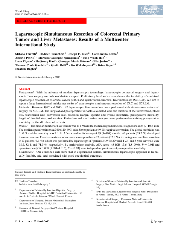 Pdf Simultaneous Laparoscopic Anterior Resection And Left Hepatic