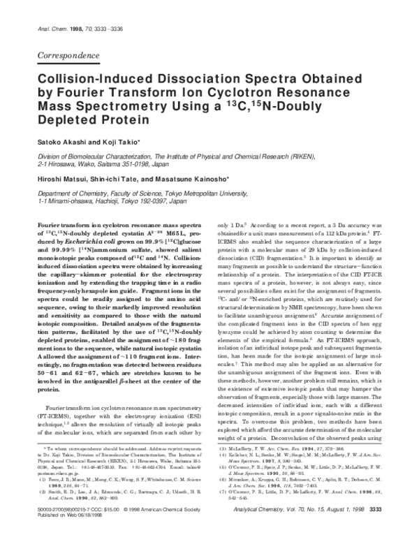 (PDF) Collision-Induced Dissociation Spectra Obtained by Fourier ...