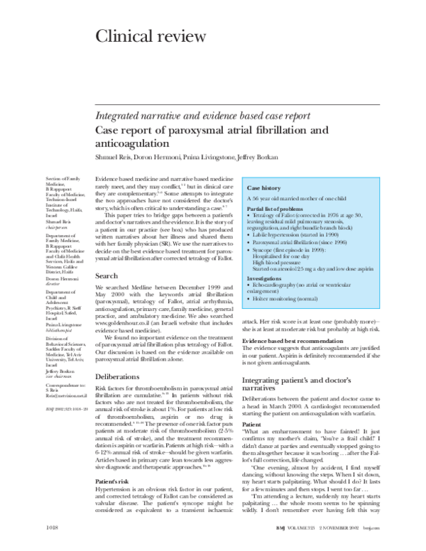 (PDF) Case report of paroxysmal atrial fibrillation and anticoagulation
