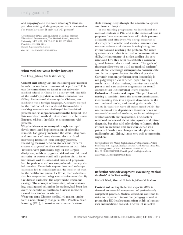 (PDF) Reflection rubric development: evaluating medical students ...