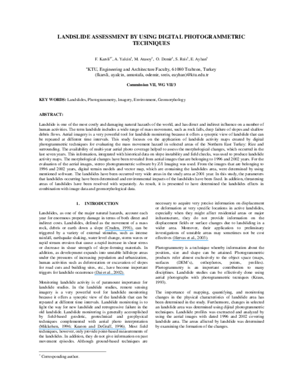 (PDF) Landslide assessment by using digital photogrammetric techniques