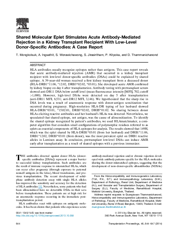(PDF) Shared Molecular Eplet Stimulates Acute Antibody-Mediated ...