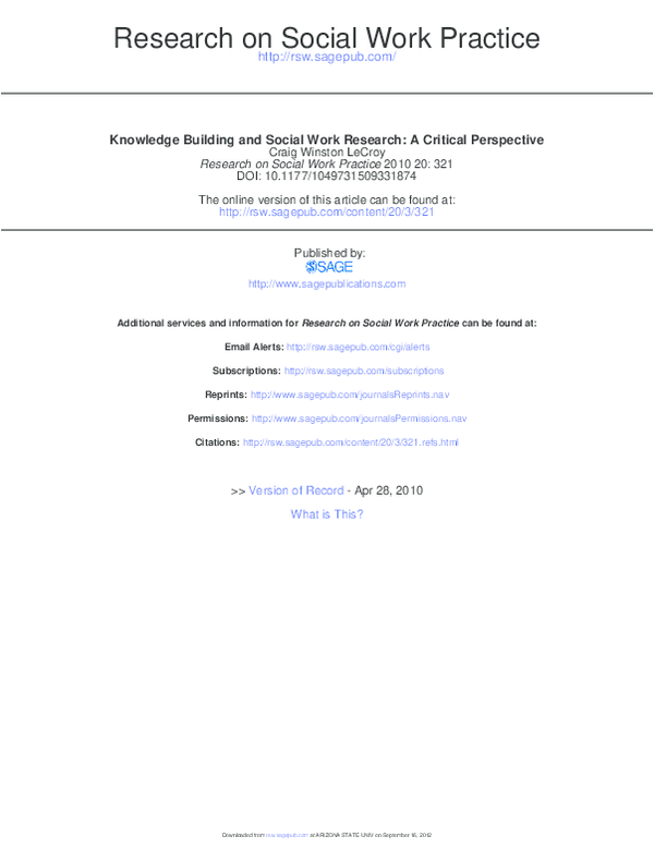(PDF) Knowledge Building and Social Work Research: A Critical Perspective