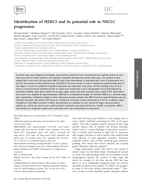 (PDF) Identification of HERC5 and its potential role in NSCLC progression