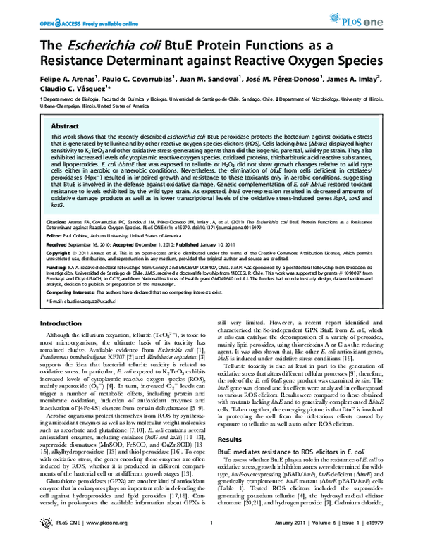 (PDF) The Escherichia coli BtuE Protein Functions as a Resistance ...
