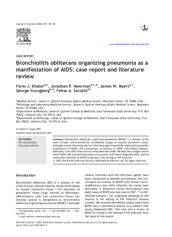 (PDF) Bronchiolitis obliterans organizing pneumonia