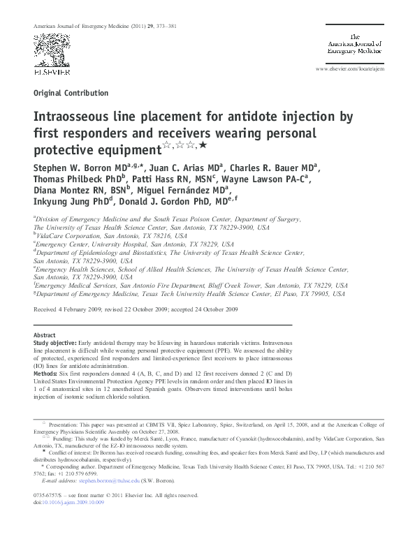 Pdf Intraosseous Line Placement For Antidote Injection By First