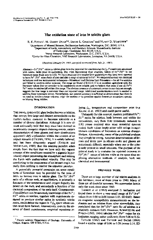 (PDF) The oxidation state of iron in tektite glass