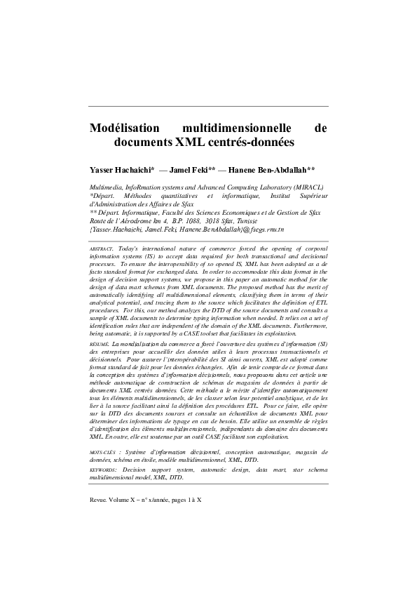(PDF) Modélisation multidimensionnelle de documents XML centrés-données | [Multidimensional ...
