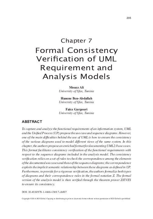 Pdf Formal Consistency Verification Of Uml Requirement And Analysis