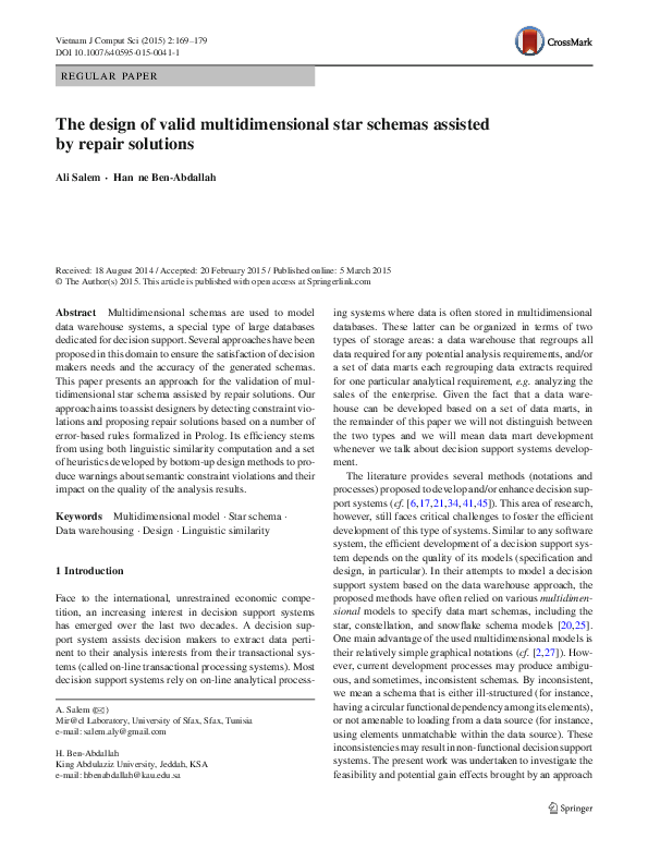 (PDF) The design of valid multidimensional star schemas assisted by repair solutions