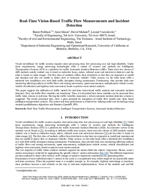 (PDF) Real-time vision-based traffic flow measurements and incident ...
