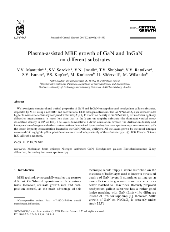 (PDF) Plasma-assisted MBE growth of GaN and InGaN on different substrates