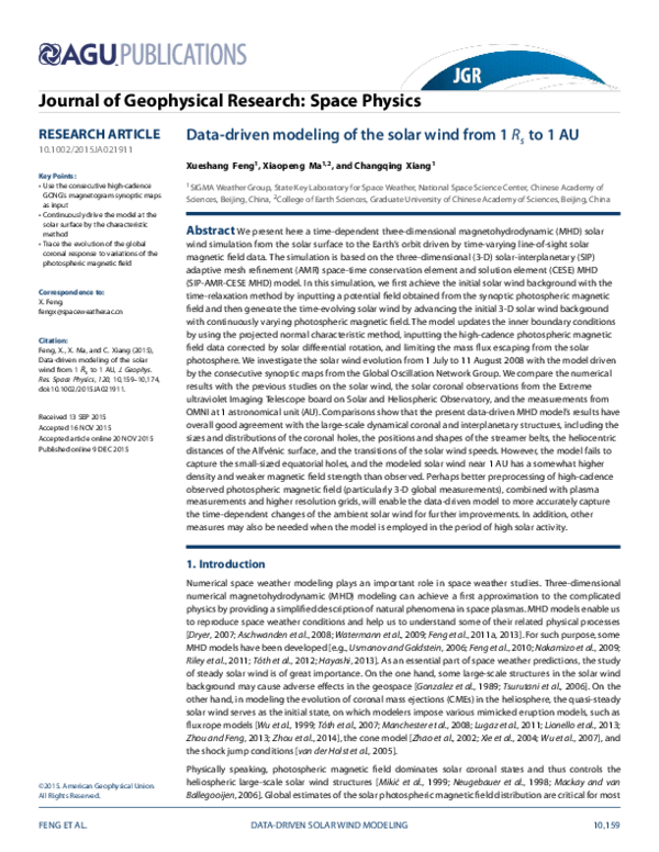 (PDF) Data-driven Modeling of Solar Wind From the Sun to Earth