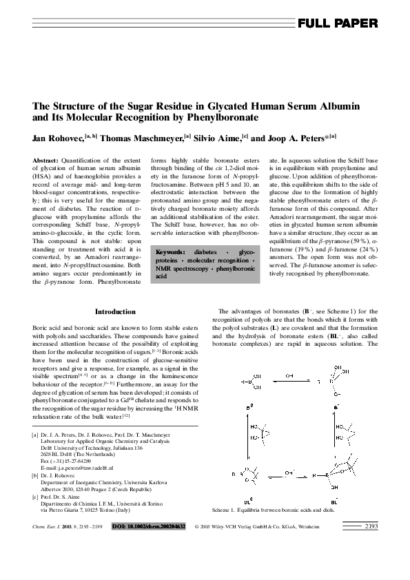 (PDF) The Structure of the Sugar Residue in Glycated Human Serum ...