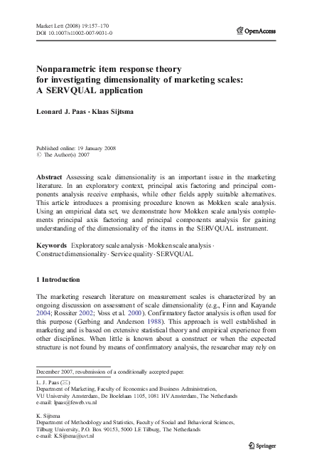 (PDF) Nonparametric item response theory for investigating dimensionality of marketing scales: A ...