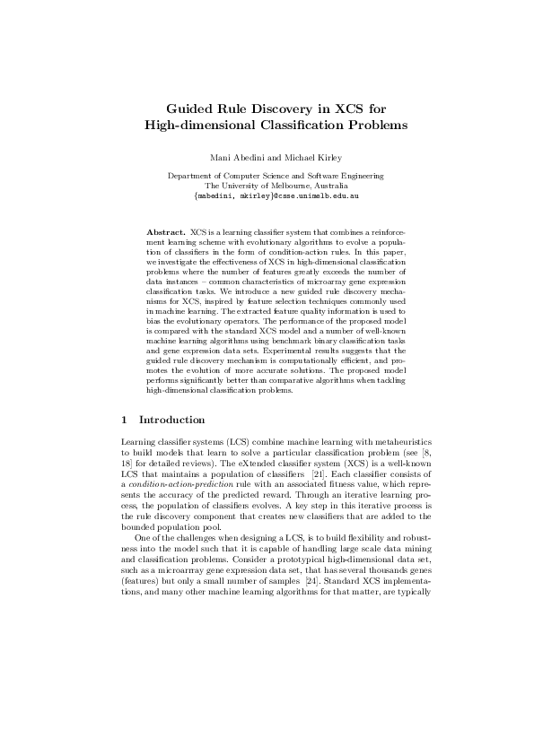 (PDF) Guided Rule Discovery in XCS for High-Dimensional Classification Problems
