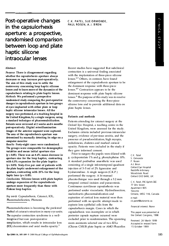 (PDF) Post-operative changes in the capsulorhexis aperture: A ...