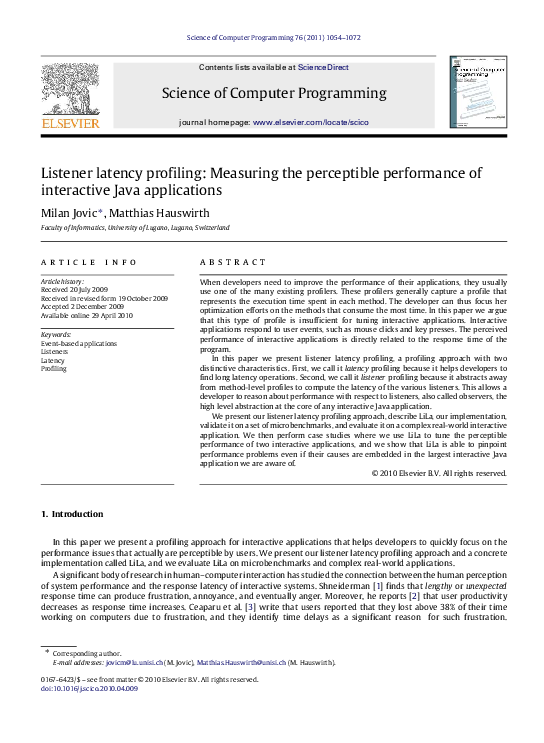 Pdf Listener Latency Profiling Measuring The Perceptible Performance Of Interactive Java