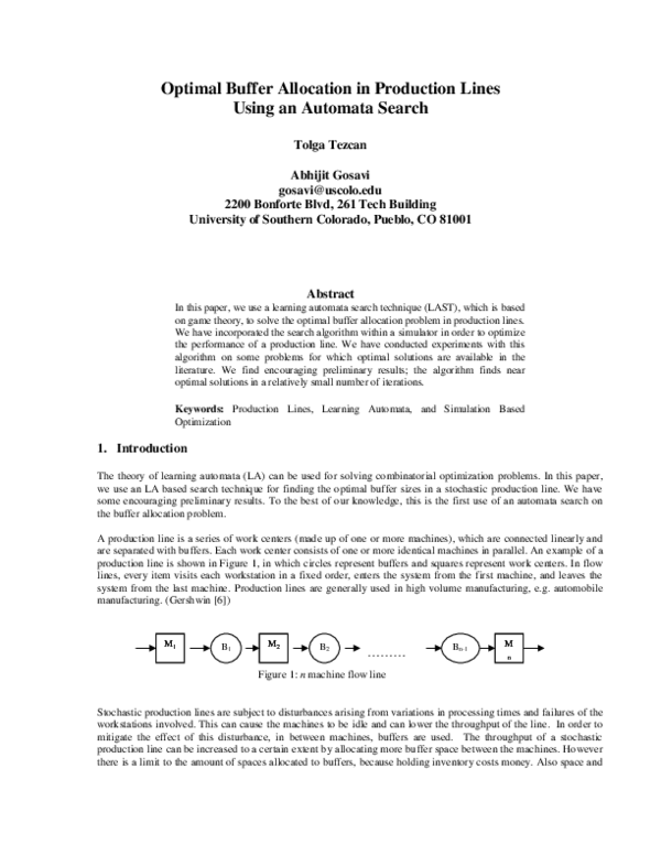 Pdf Optimal Buffer Allocation In Production Lines Using An Automata Search 