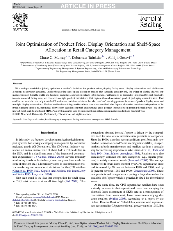 Pdf Joint Optimization Of Product Price Display Orientation And Shelf Space Allocation In
