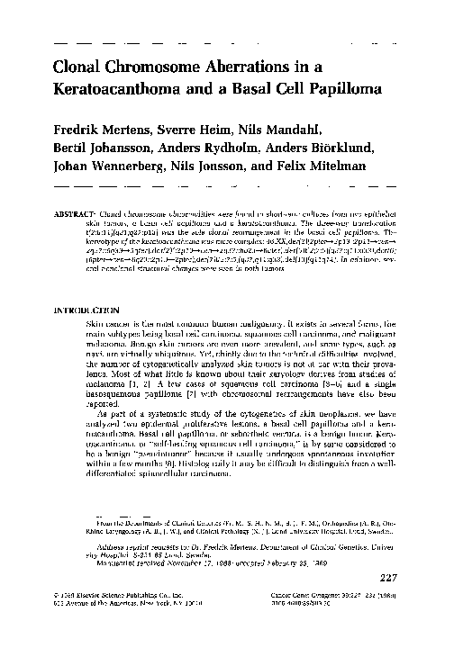 (PDF) Clonal chromosome aberrations in a keratoacanthoma and a basal cell papilloma