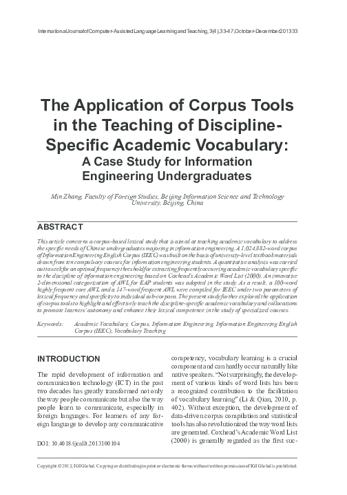 (PDF) The Application of Corpus Tools in the Teaching of Discipline ...