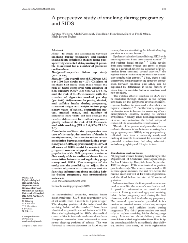 (PDF) A prospective study of smoking during pregnancy and SIDS