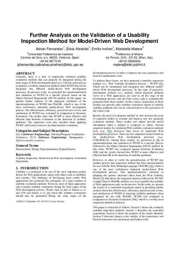 Pdf Further Analysis On The Validation Of A Usability Inspection Method For Model Driven Web