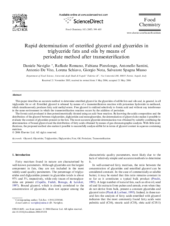 (PDF) Rapid determination of esterified glycerol and glycerides in ...