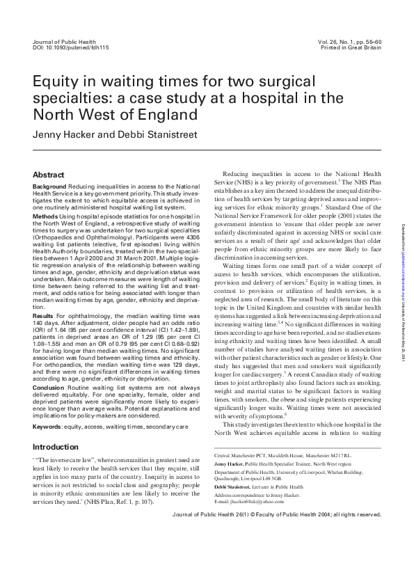 (PDF) Equity in waiting times for two surgical specialties: a case ...