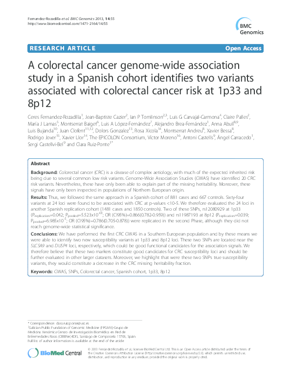 (PDF) A colorectal cancer genome-wide association study in a Spanish ...