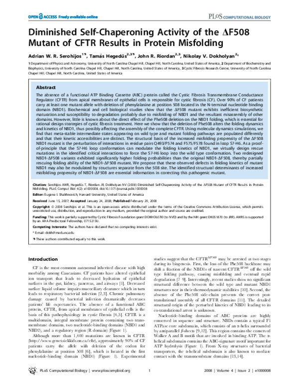 (PDF) Diminished Self-Chaperoning Activity of the ΔF508 Mutant of CFTR ...