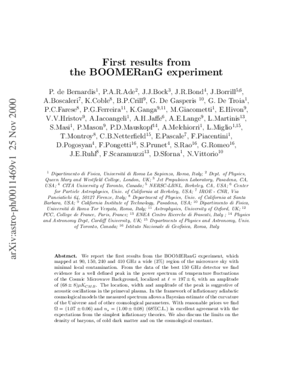 (PDF) First results from the BOOMERanG experiment