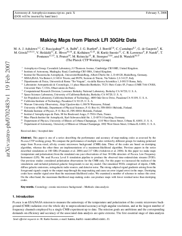 (PDF) Making maps from Planck LFI 30 GHz data