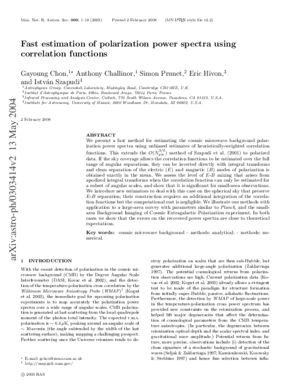 (PDF) Fast estimation of polarization power spectra using correlation functions