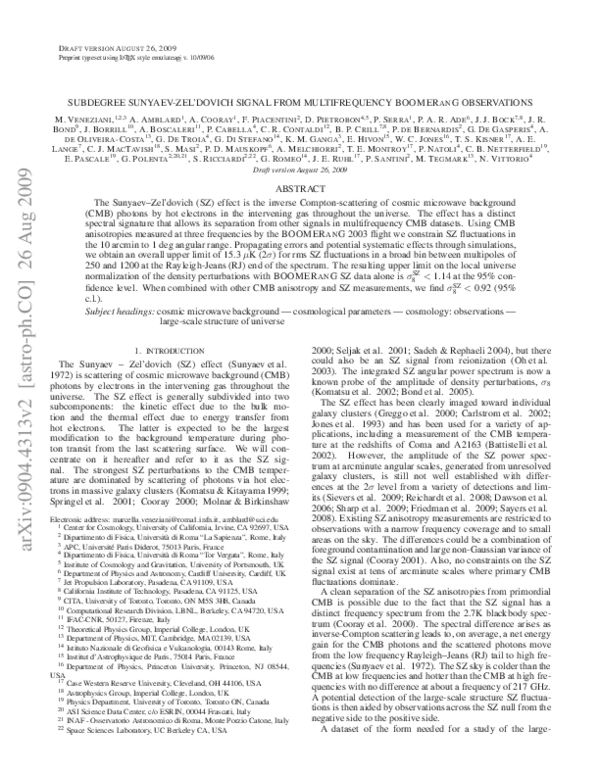 (PDF) Subdegree Sunyaev-Zel'Dovich Signal From Multifrequency Boomerang ...