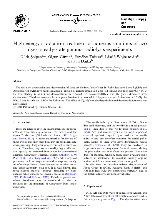 (PDF) High-energy irradiation treatment of aqueous solutions of C.I. Reactive Black 5 azo dye ...