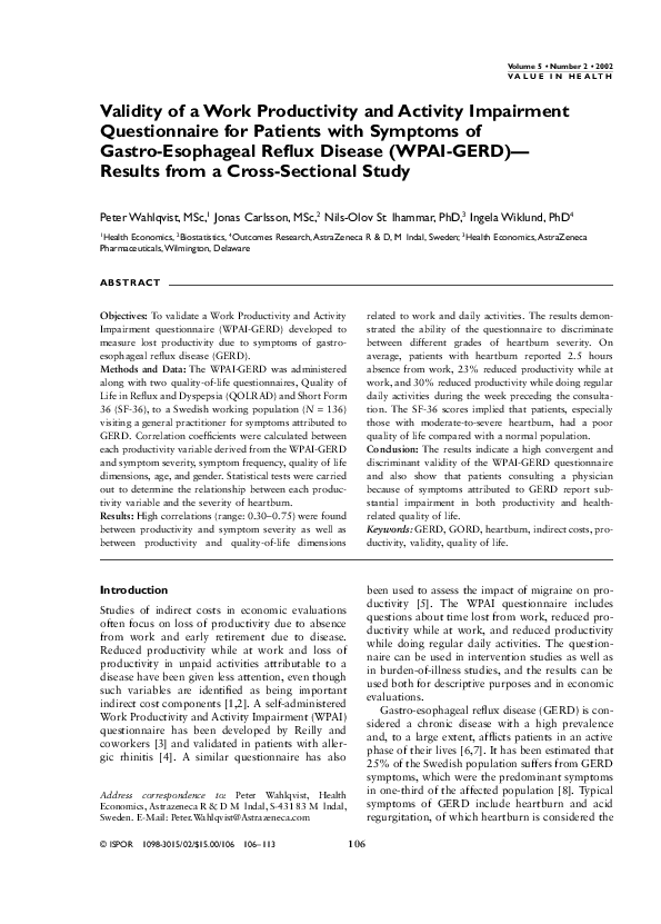 (PDF) Validity of the work productivity and activity impairment ...