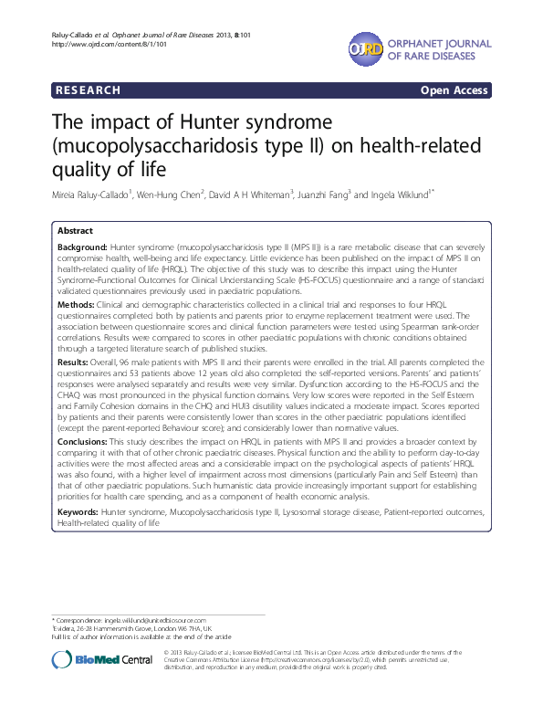 (PDF) The impact of Hunter syndrome (mucopolysaccharidosis type II) on ...