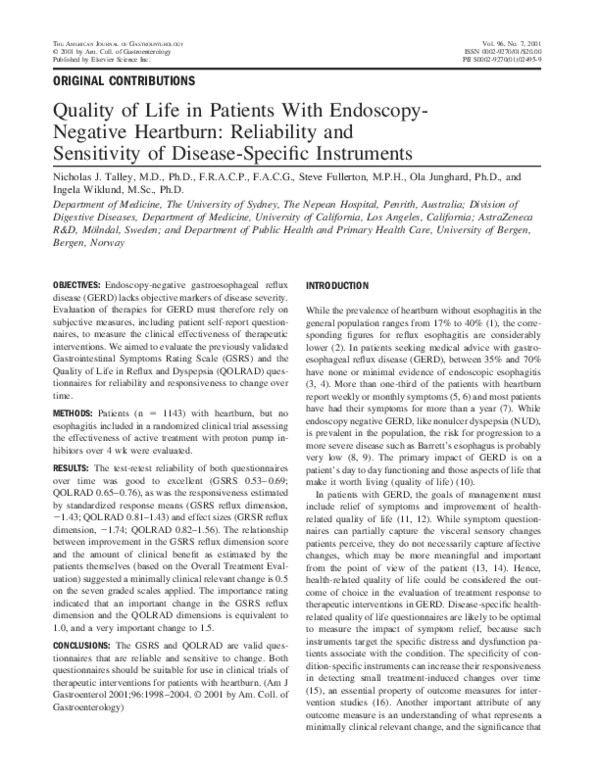 (PDF) Quality of life in patients with endoscopy-negative heartburn ...