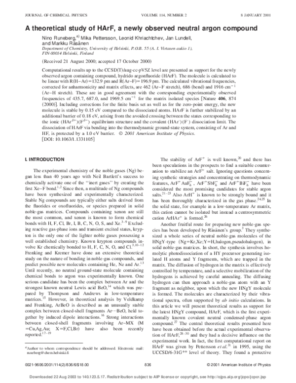 (PDF) A theoretical study of HArF, a newly observed neutral argon compound
