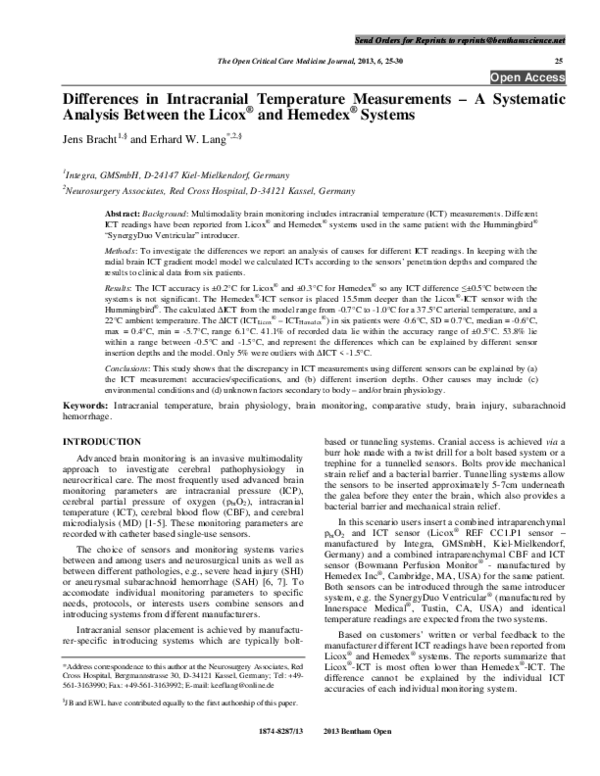 (PDF) Differences in Intracranial Temperature Measurements – A ...