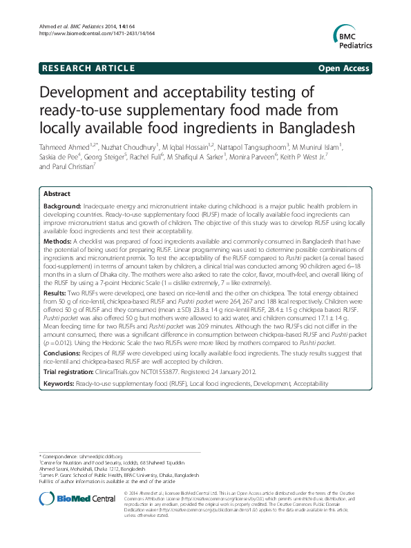 (PDF) Development and acceptability testing of ready-to-use ...