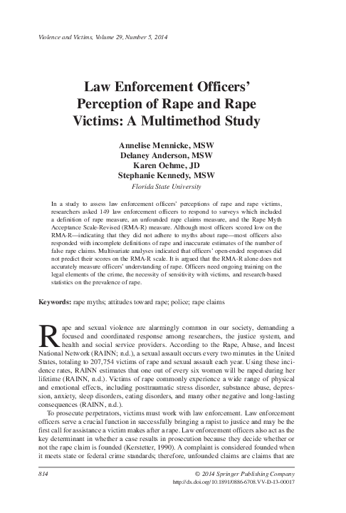 (PDF) Law Enforcement Officers' Perception of Rape and Rape Victims: A ...