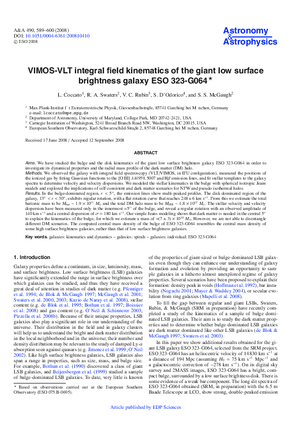 (PDF) VIMOS-VLT integral field kinematics of the giant low surface ...