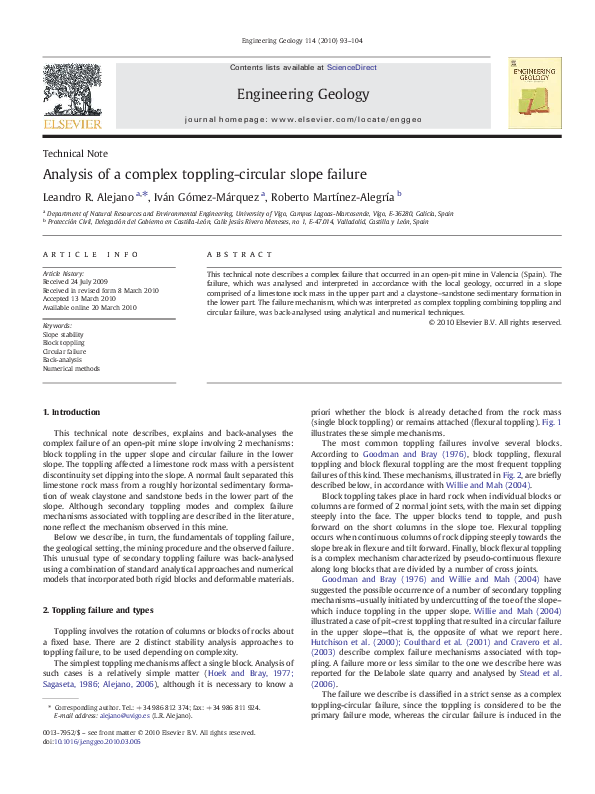 (PDF) Analysis of a complex toppling-circular slope failure