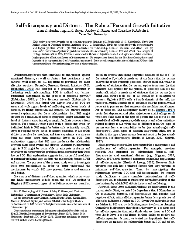 (PDF) Self-discrepancy and distress: The role of personal growth initiative