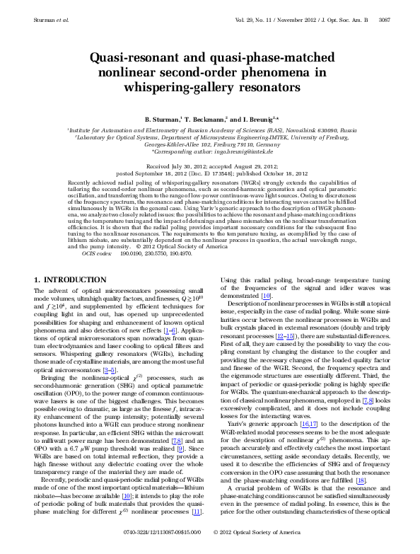 (PDF) Quasi-resonant and quasi-phase-matched nonlinear second-order phenomena in whispering ...