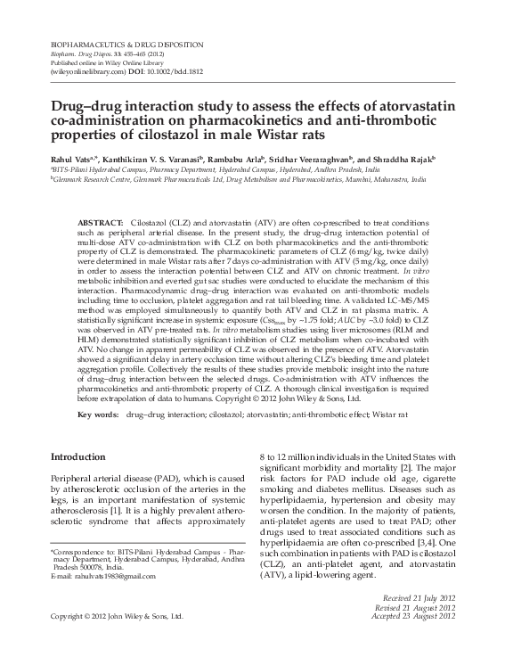 (PDF) Drug-drug interaction study to assess the effects of atorvastatin ...